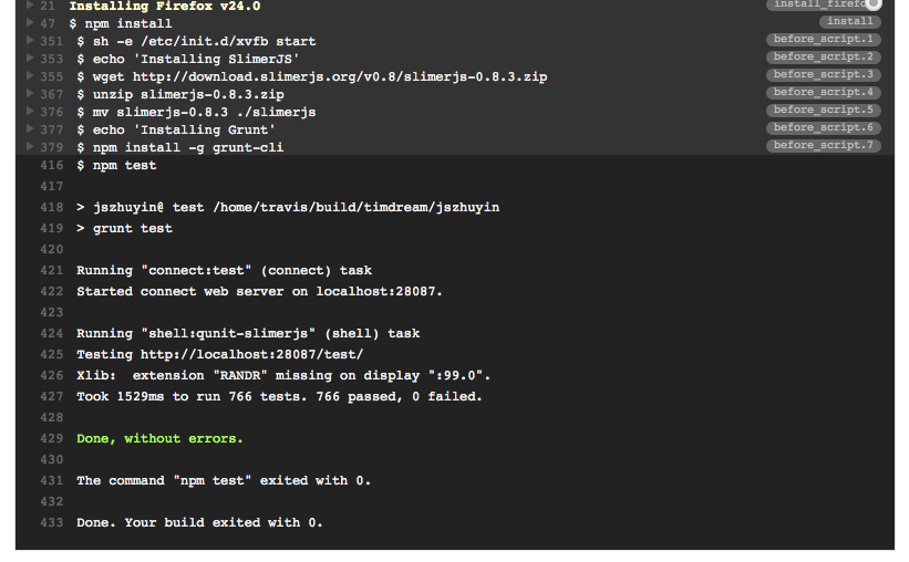 Grunt with QUnit setup on Travis-CI, with SlimerJS | Blog: timdream